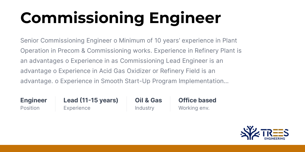 Commissioning Engineer | Job Posting | Trees Engineering