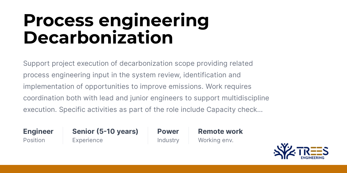 Process engineering Decarbonization | Job Posting | Trees Engineering